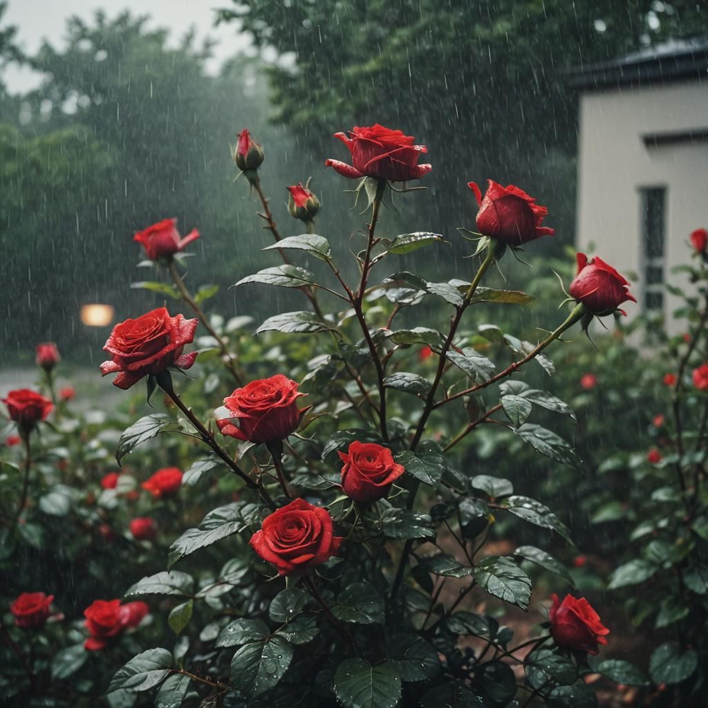 Red roses in the rain - AI Generated Artwork - NightCafe Creator