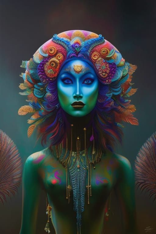 Incredible Detailed Full Body Portrait Of An Exotic Beautiful Peacock