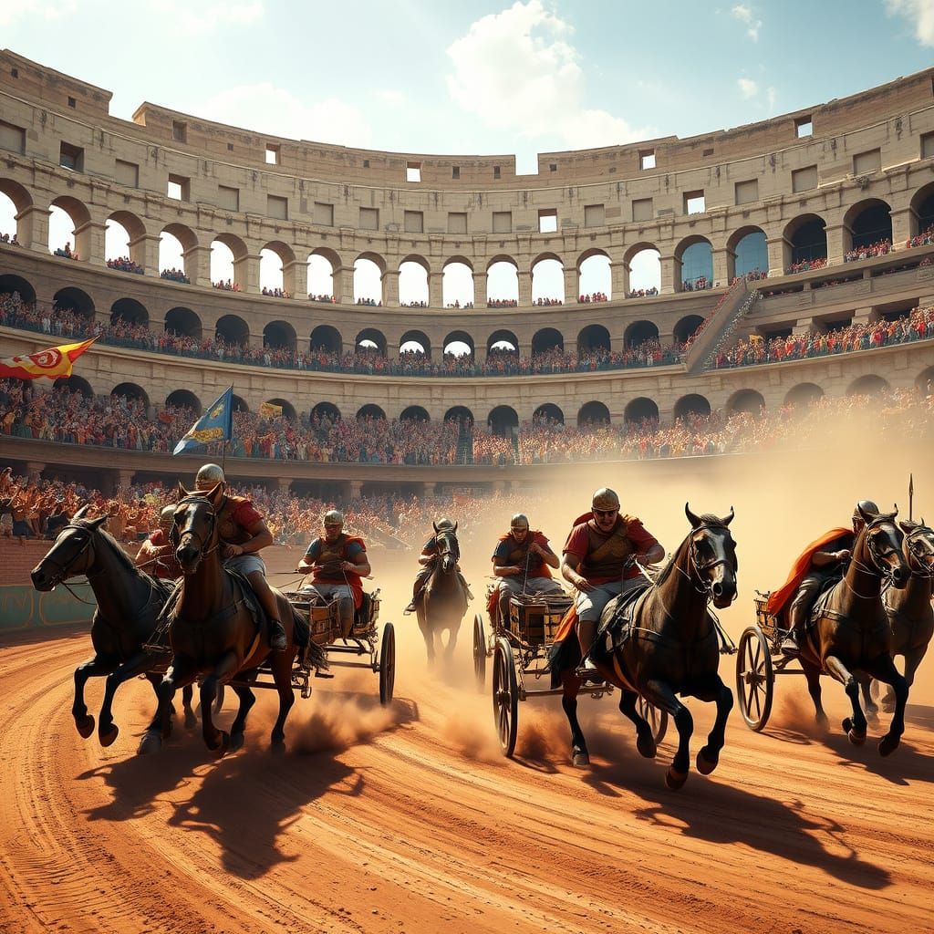Roman chariot race inside the Colosseum