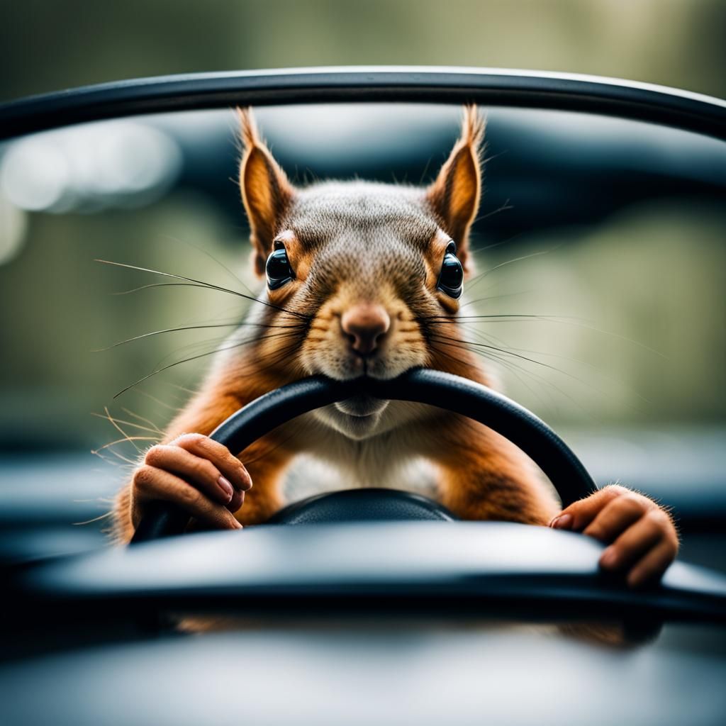 A squirrel driving a car - AI Generated Artwork - NightCafe Creator