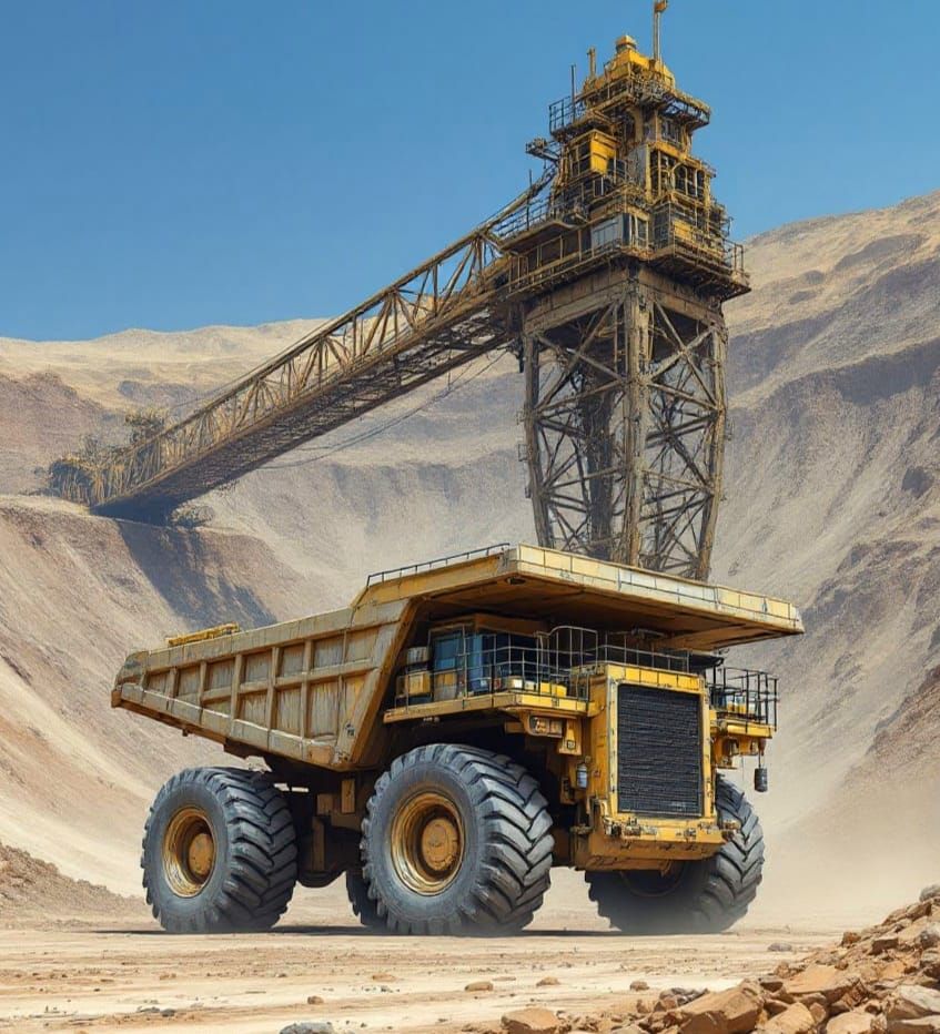 A mega dump truck - Mega Dump Truck in Open Pit Ore Mine