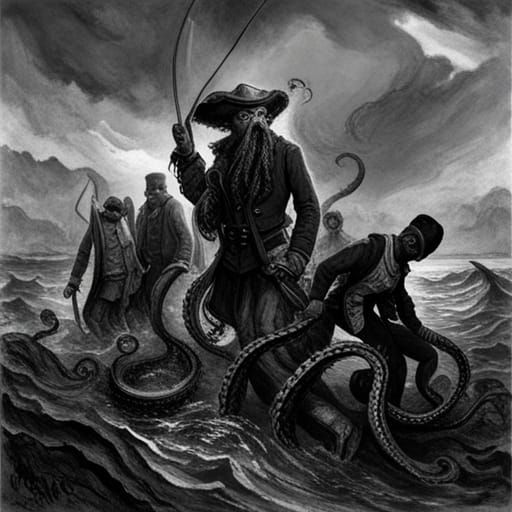 octopus gang fearing Barbe-noire the pirate - AI Generated Artwork ...
