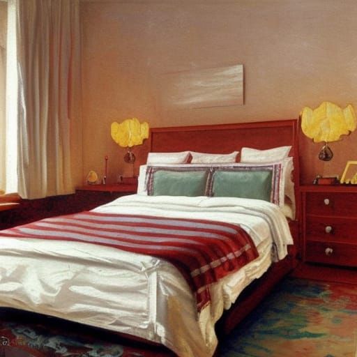 Soviet apartment bedroom king size bed clean tidy cozy nostalgic - AI ...