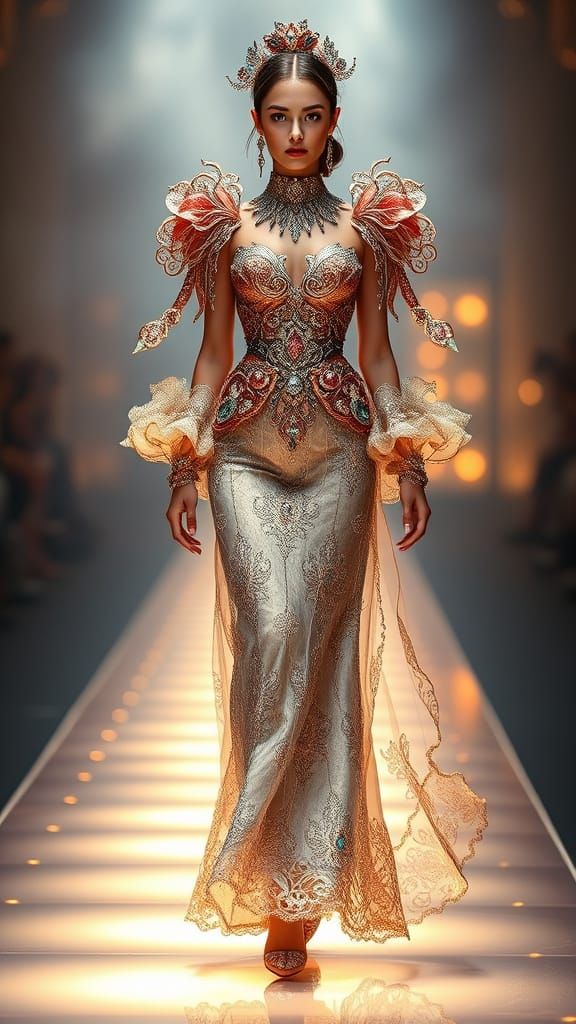 High Fashion Model Struts Down Runway in Stunning ... - AI Art