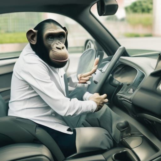 chimpanzee, human behaviour, driving car - AI Generated Artwork ...