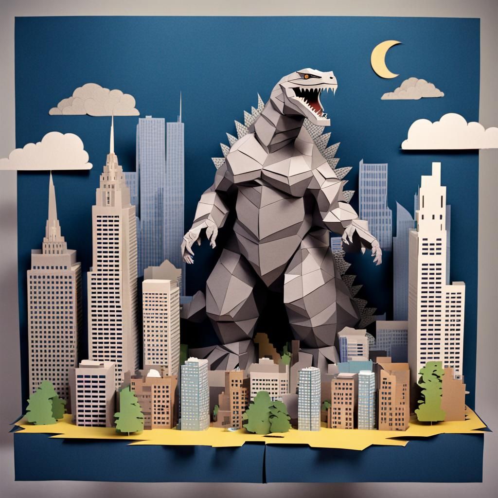 Giant Godzilla in cityscape; Papercraft - AI Generated Artwork ...