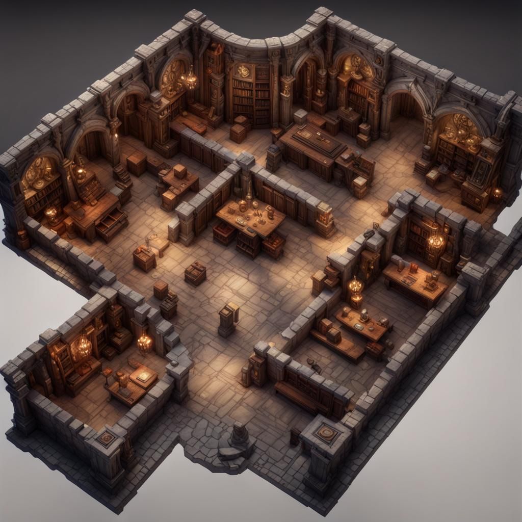 Dungeons and Dragons floor plan map ancient fantasy magical library ...