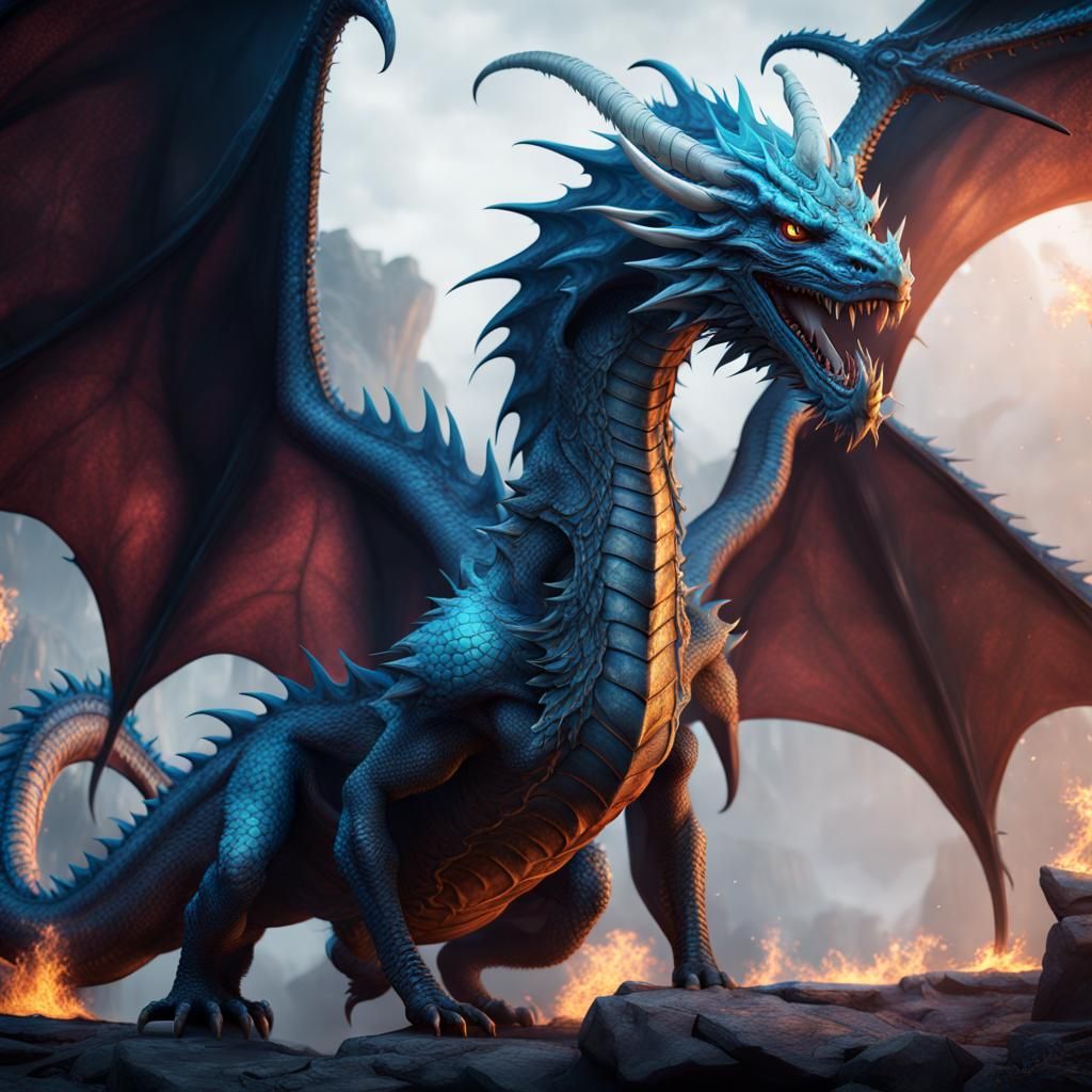 Blue fire dragon - AI Generated Artwork - NightCafe Creator