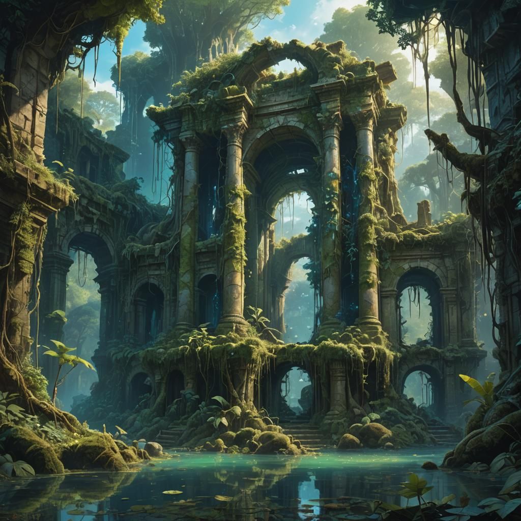 Overgrown ancient ruins - AI Generated Artwork - NightCafe Creator