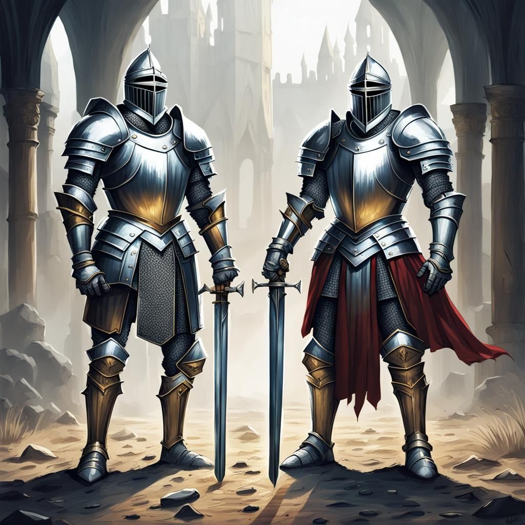Medieval sci-fi fusion: Two knights wearing armor, degrading FERVOROUSLY, but only one will ...