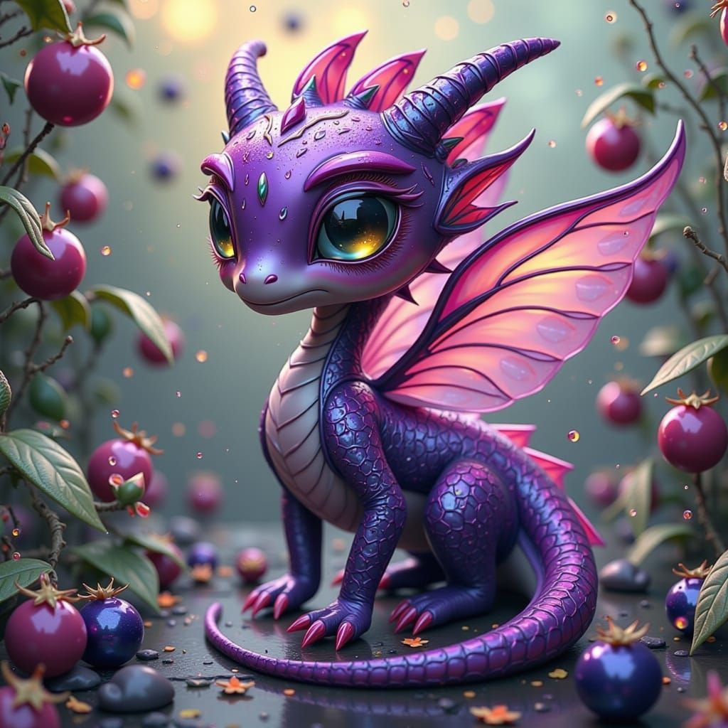 Whimsical Açaí Dragon Hybrid in Iridescent Scales - AI Art