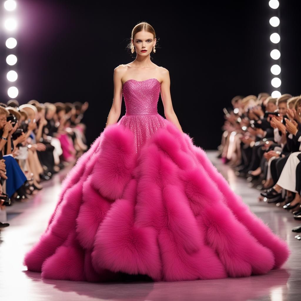 Deep Pink Wide Evening Gown Realistic & Simple. Redone. - AI Generated ...