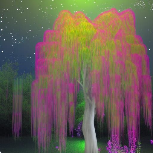 Neon willow tree - Pink Weeping Willow Tree: Cosmic Holograp...