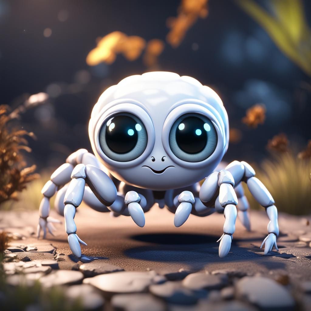 A cute all white baby spider with big eyes, animated, cartoon - AI ...