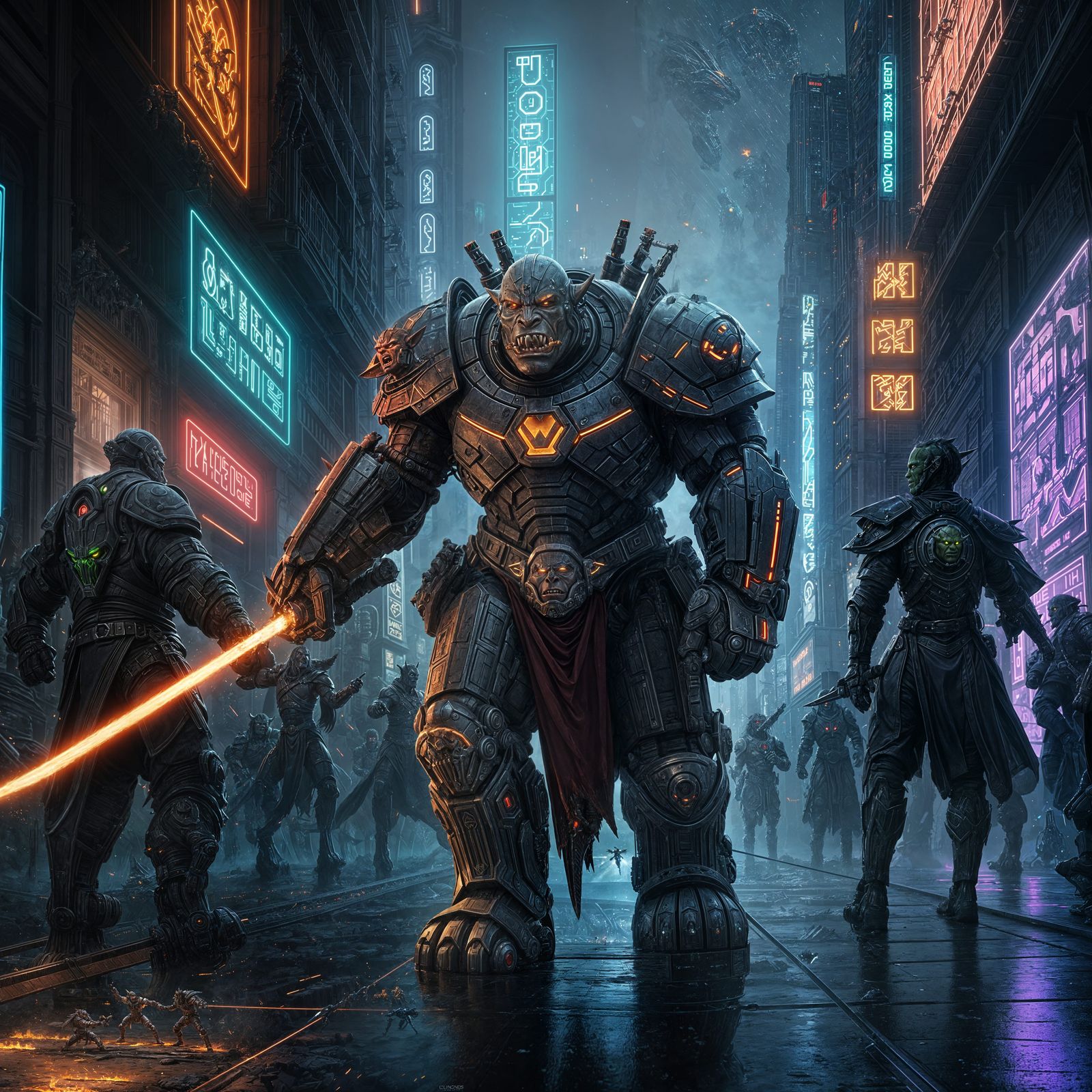 Cyb-Orcs Engage Futuristic Cyber-Elves in Intense ... - AI Art