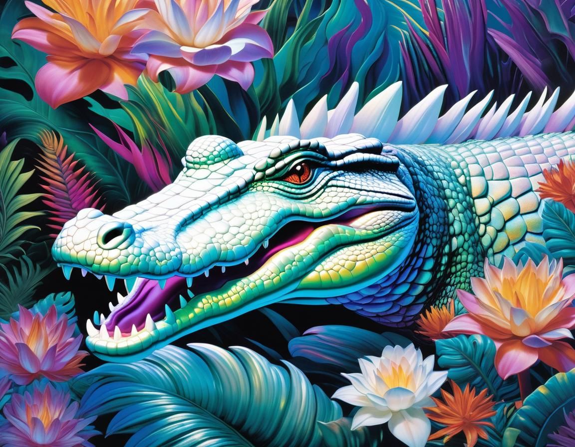 maximalist iridescent white dreamscape aligator - AI Generated Artwork ...