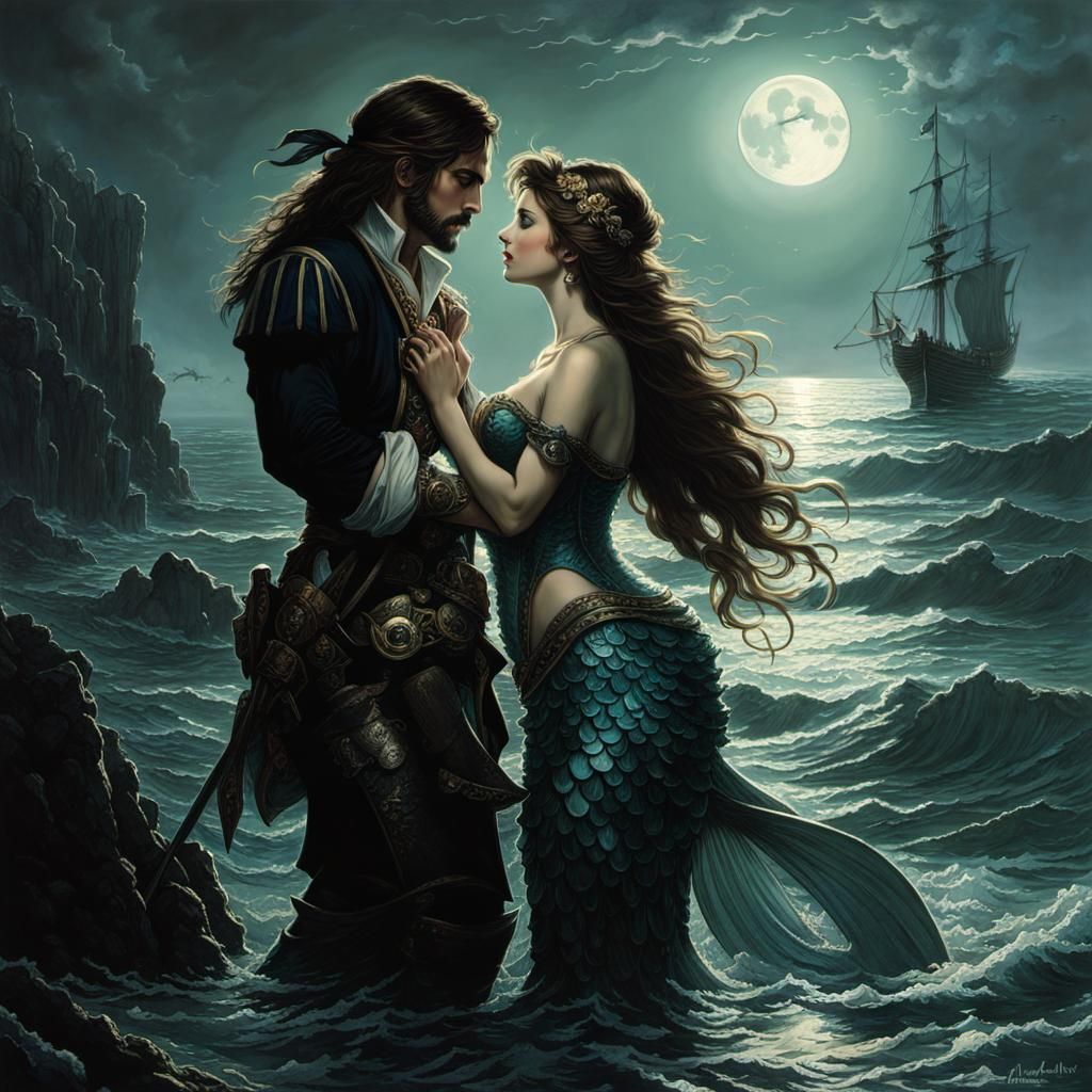 Pirate and mermaid falling in love 1 - AI Generated Artwork - NightCafe Creator