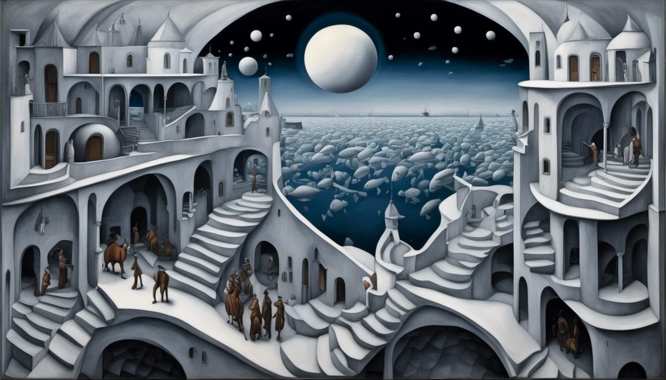 optical illusion by M. C. Escher similar to "day and night", morphing ...