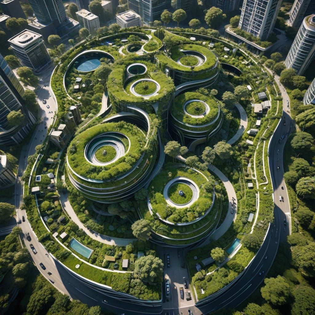 Futuristic green city - Ethereal Eco-Utopia in Organic Curve...