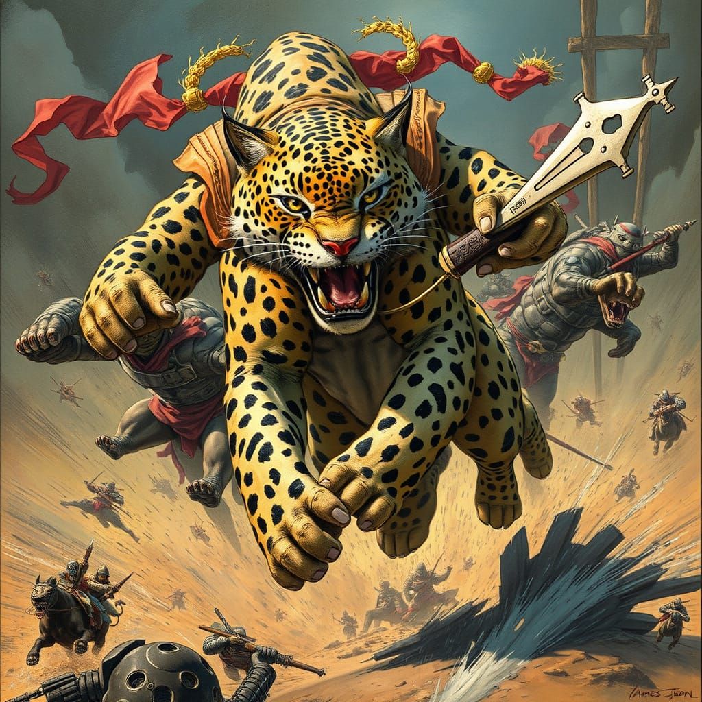 Cheetah Warrior Charging into Epic Battle - AI Art