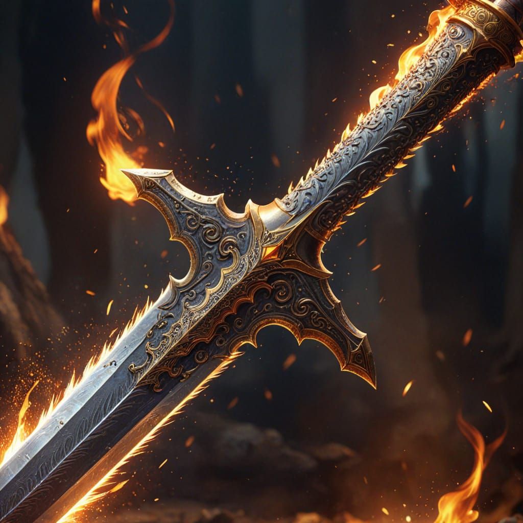 Sword of Flame - Fiery Sword in Fantasy Digital Painting