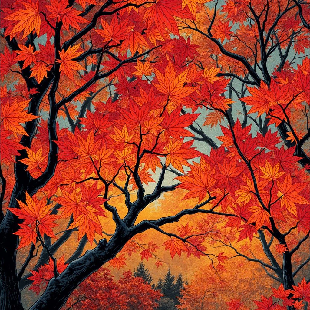 Flaming Maples Haunt Ancient Honeycombs in Comic B... - AI Art