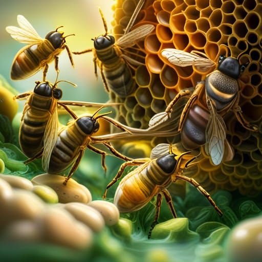 Honey Bees and hive, - AI Generated Artwork - NightCafe Creator