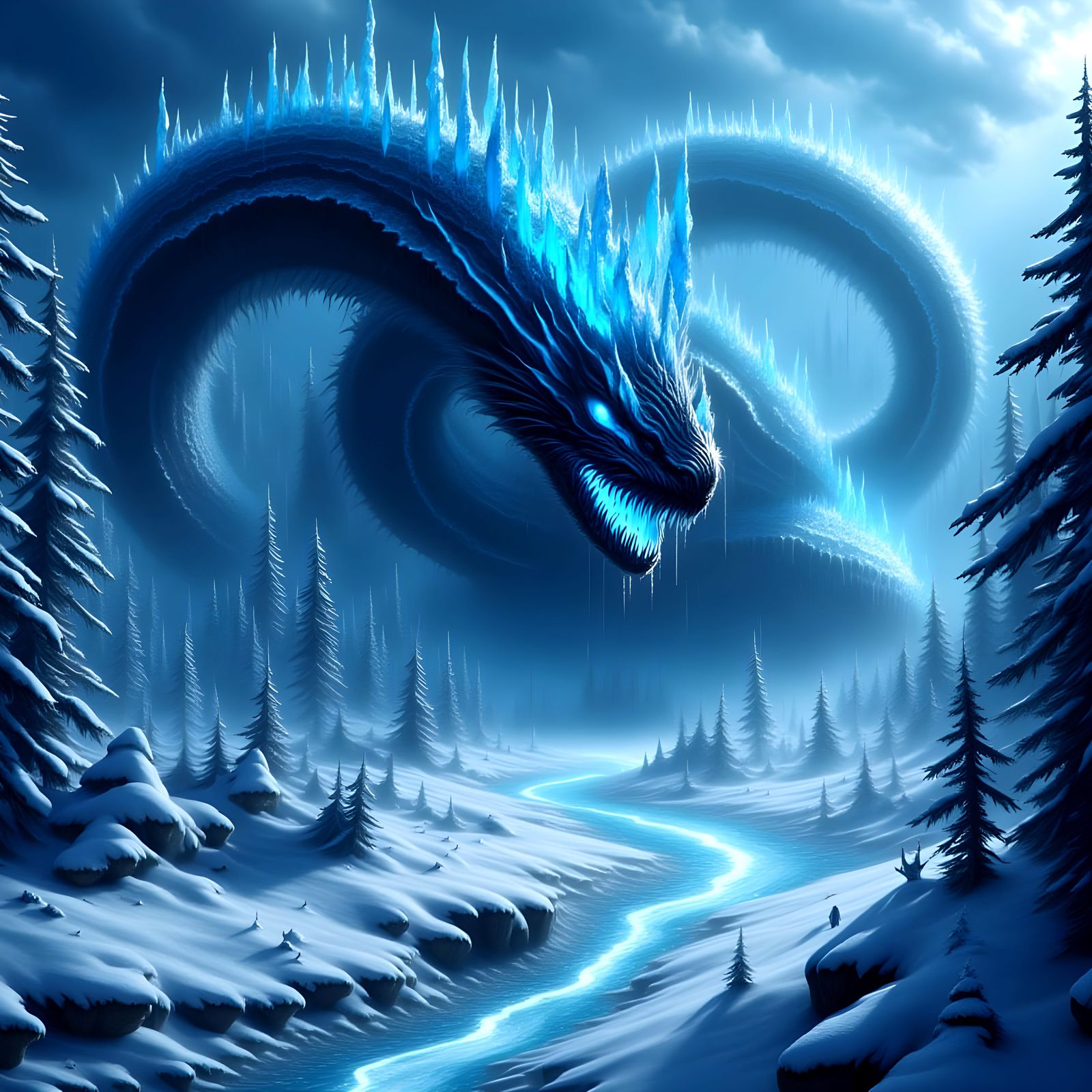 Fearsome Ice Beast Stalks Prey in a Frozen Wildern... - AI Art