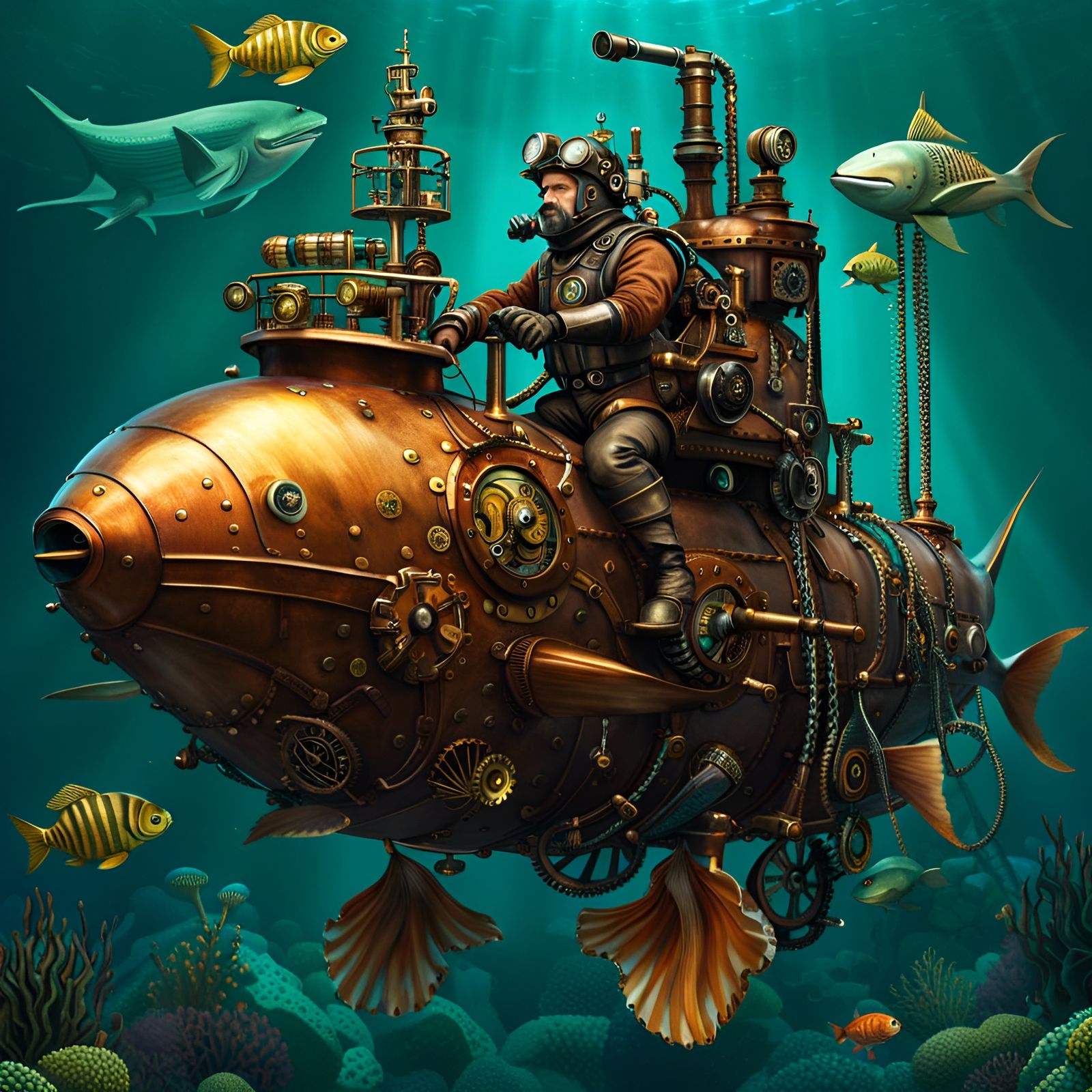 Aquanaut - Steampunk Aquanaut on Submarine Adventure