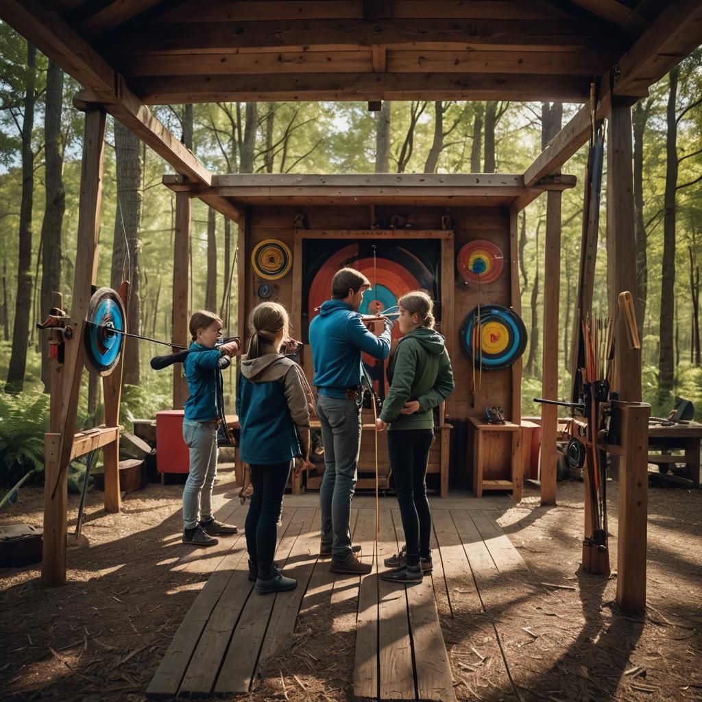 Family fun archery lessons in the woods - AI Generated Artwork ...