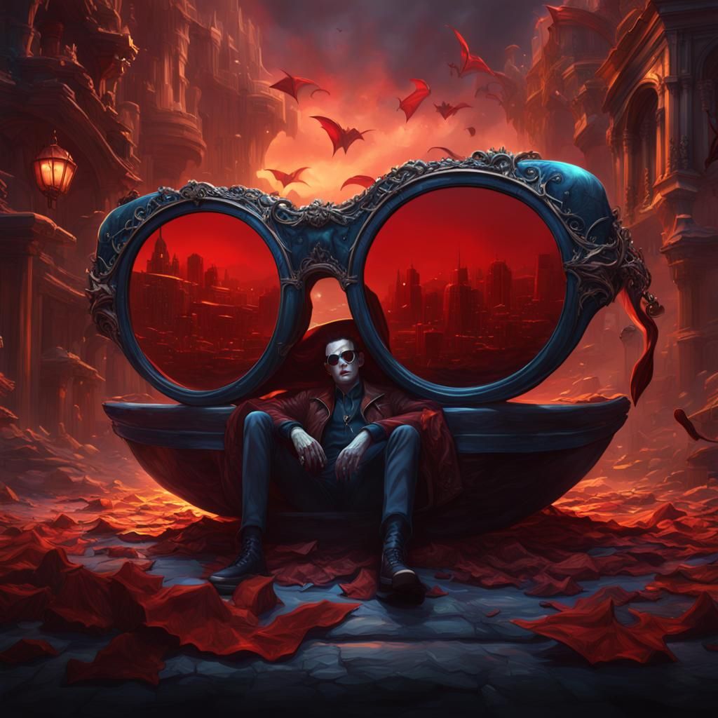 A Vampire laying down on a giant pair of sunglasses - AI Generated ...