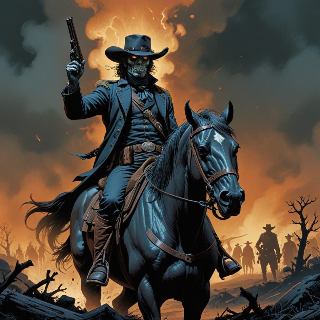 Undead Cowboy (challenge prompt) - Undead Cowboy in Smoky Ci...