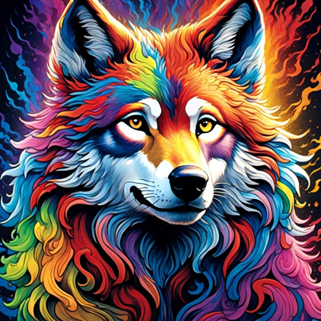 Rainbow Wolf - AI Generated Artwork - NightCafe Creator