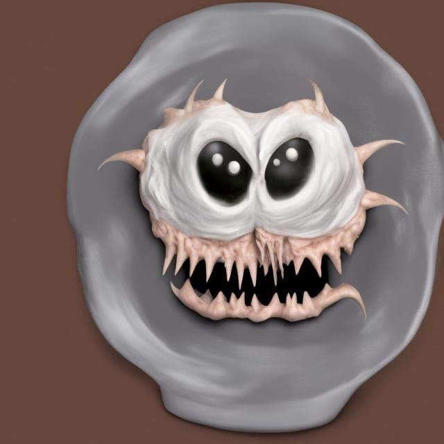 Nightmarish pie creature with fangs and empty eye sockets - AI ...