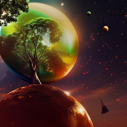 UFOs Beauty of another planets nature life planets trees sun moon star asteroid belly with UFO ...