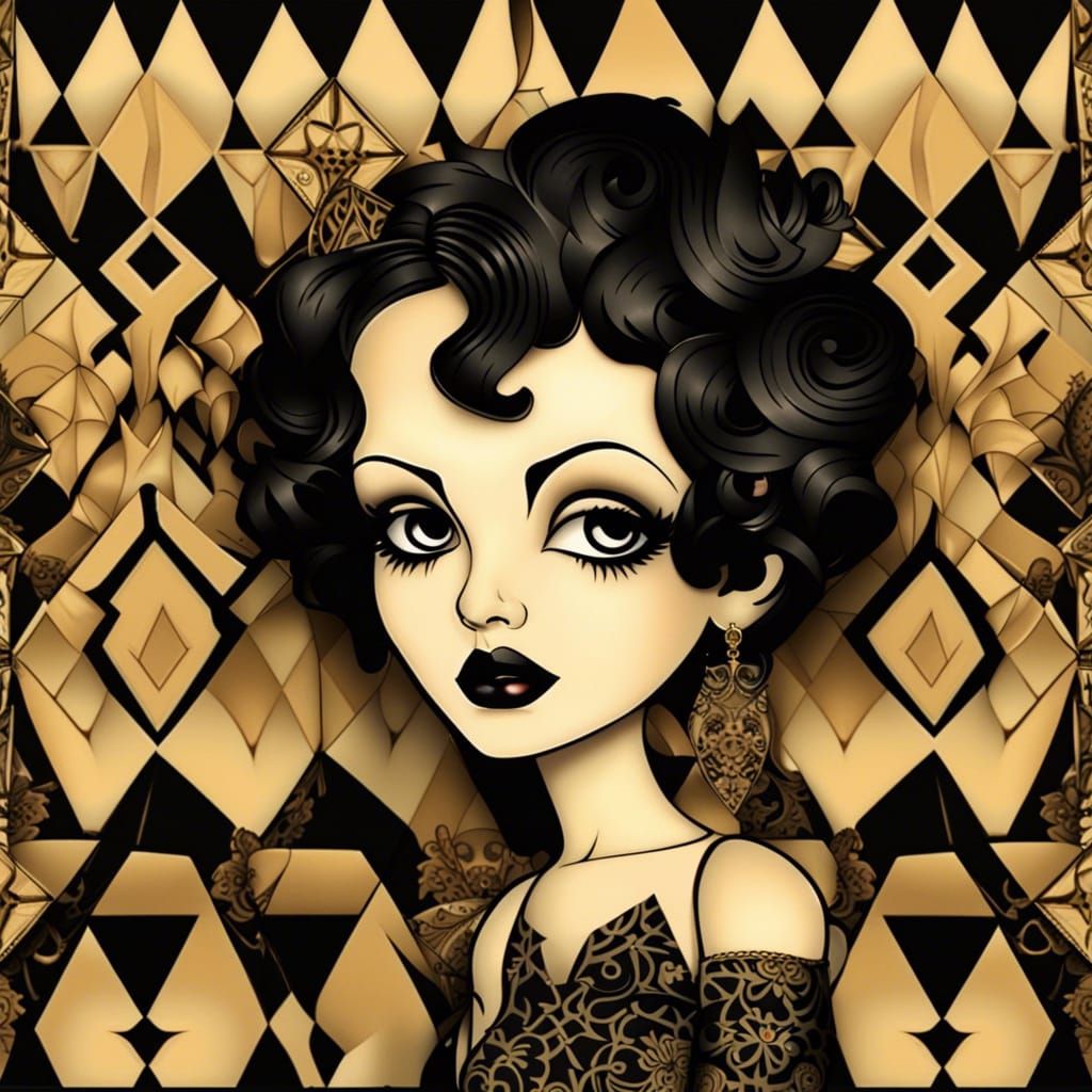 Betty Boop in the style of gothic pop, delicate gold detailing ...
