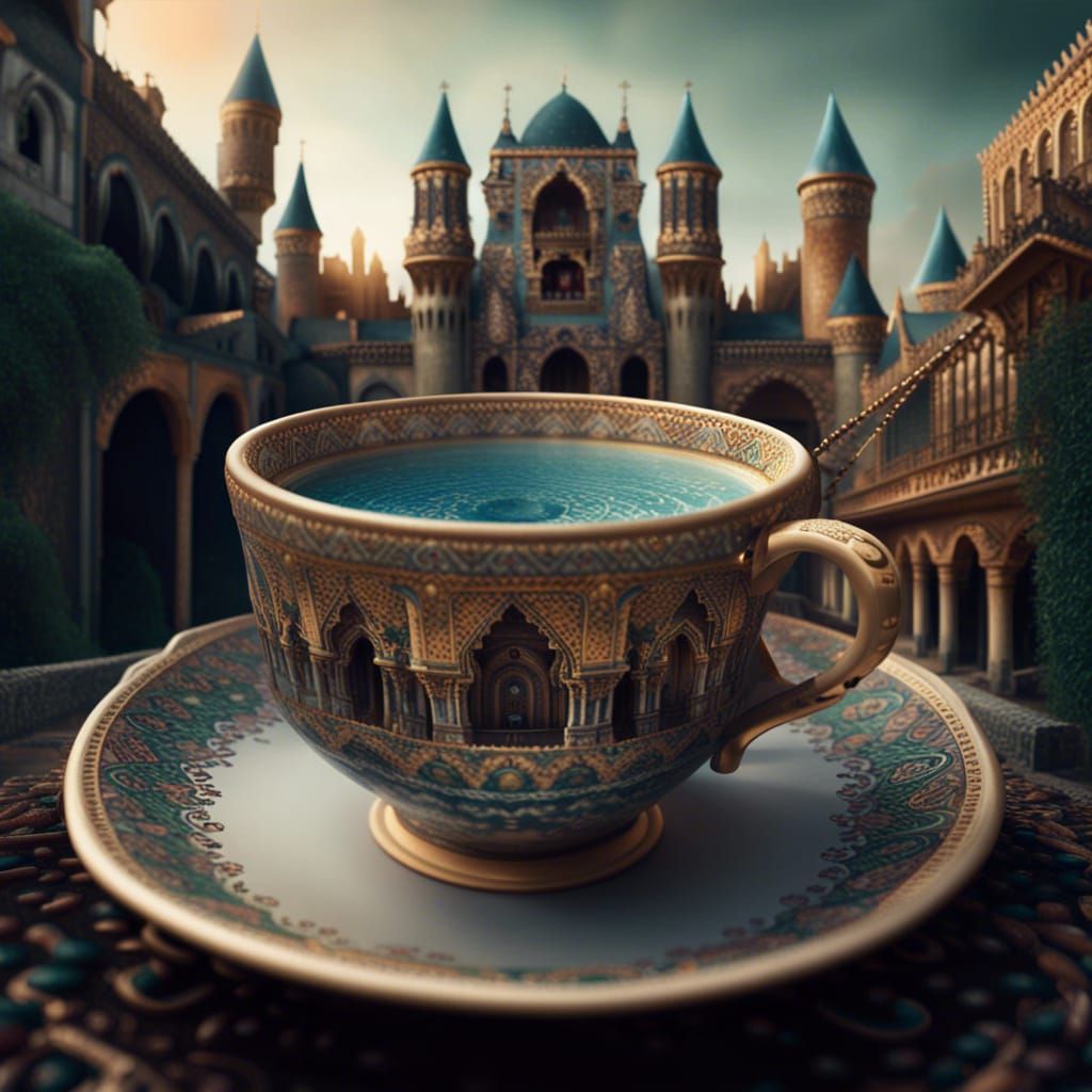 Alcazar in a teacup, Epic cinematic brilliant stunning intricate ...