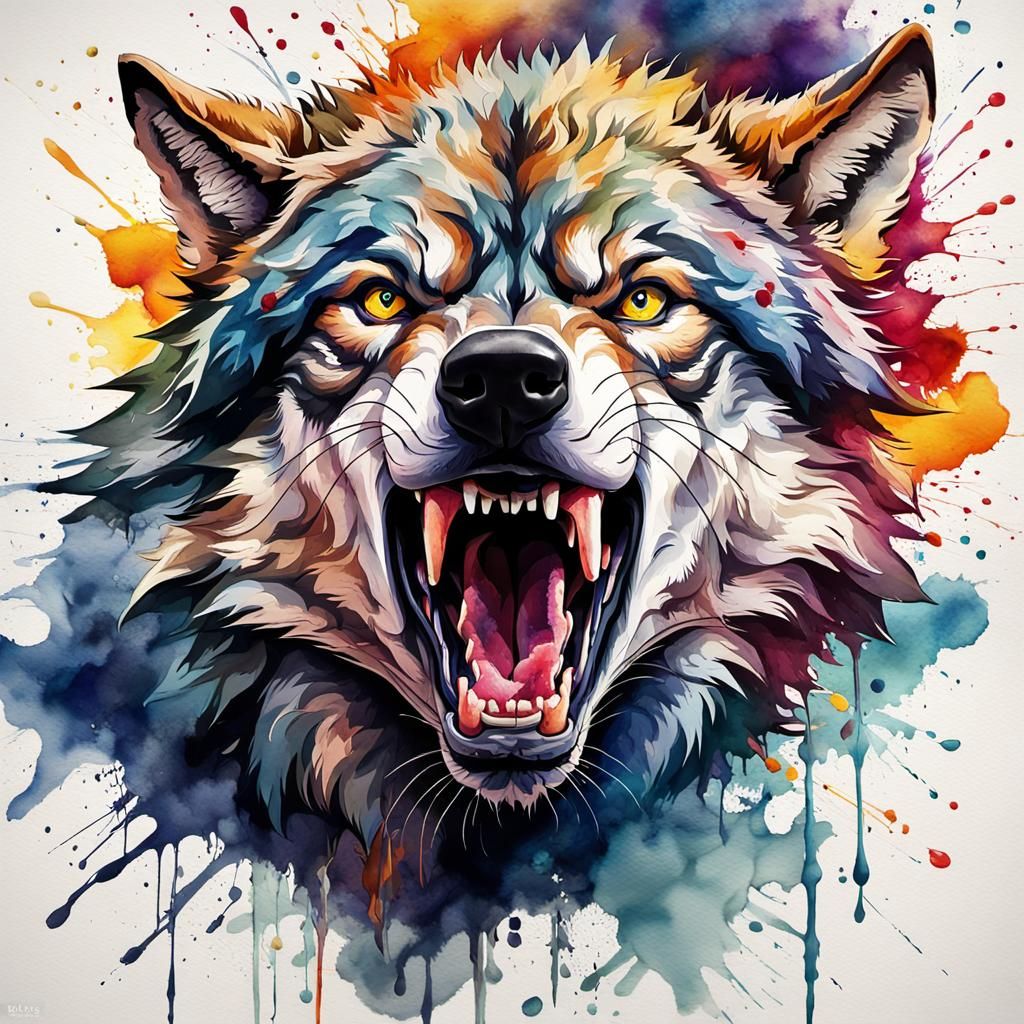 a wild wolf in watercolors roar - AI Generated Artwork - NightCafe Creator