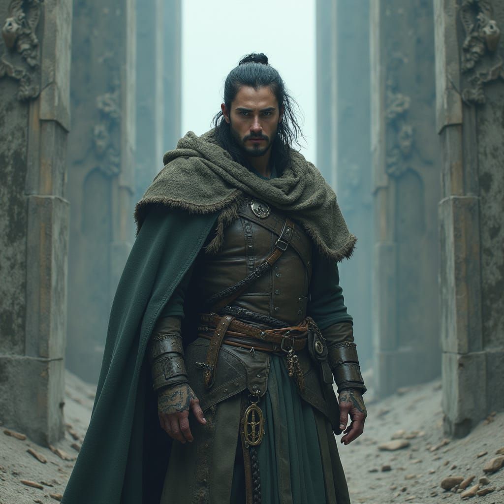 Stoic Guardian in a Haunting, Mystical Landscape - AI Art