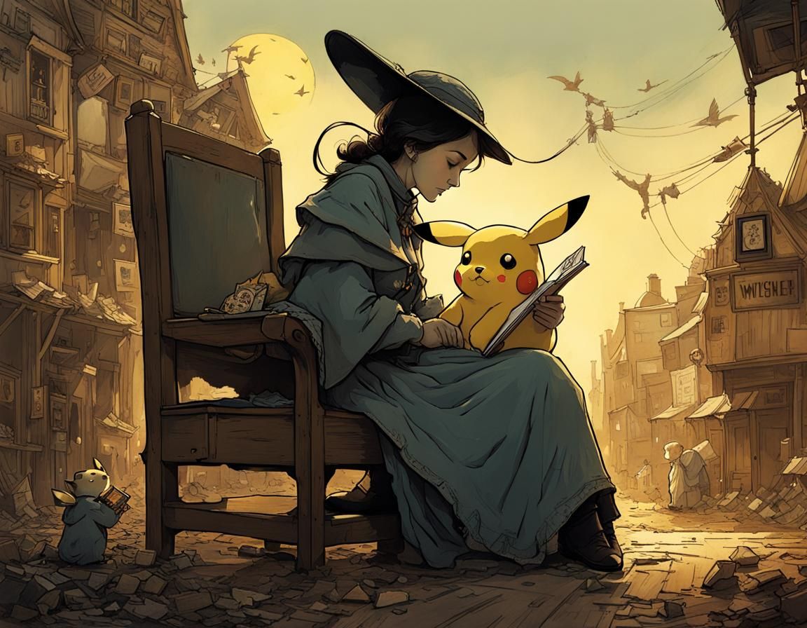 Reading to Pikachu - AI Generated Artwork - NightCafe Creator