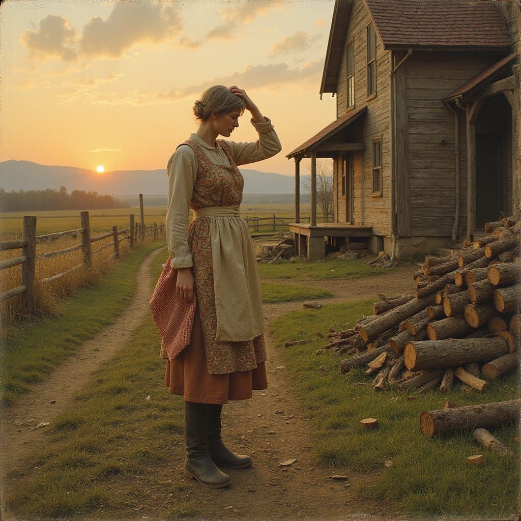 Warm Golden Light on a Weathered Jenny in a Rural ... - AI Art