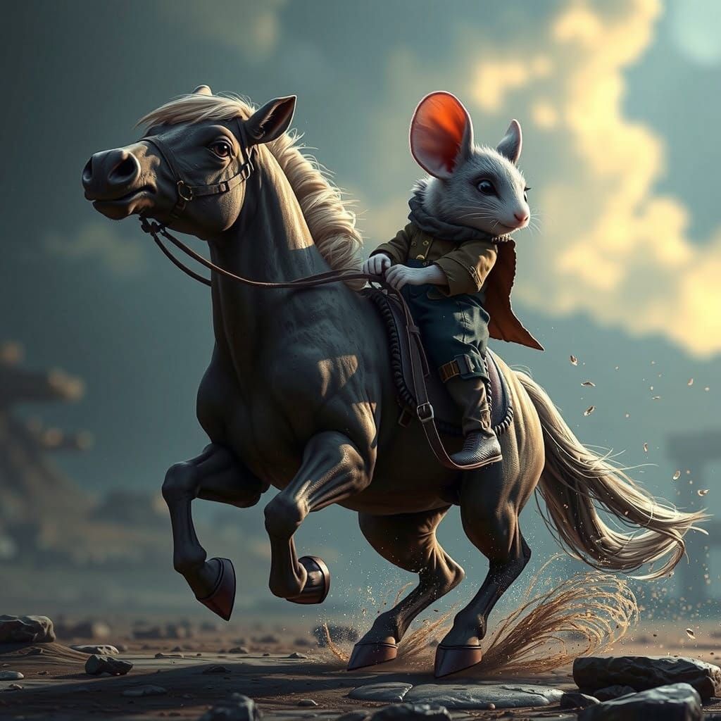 Mouse giving horse piggy back ride - Mouse Gives Horse a Joy...