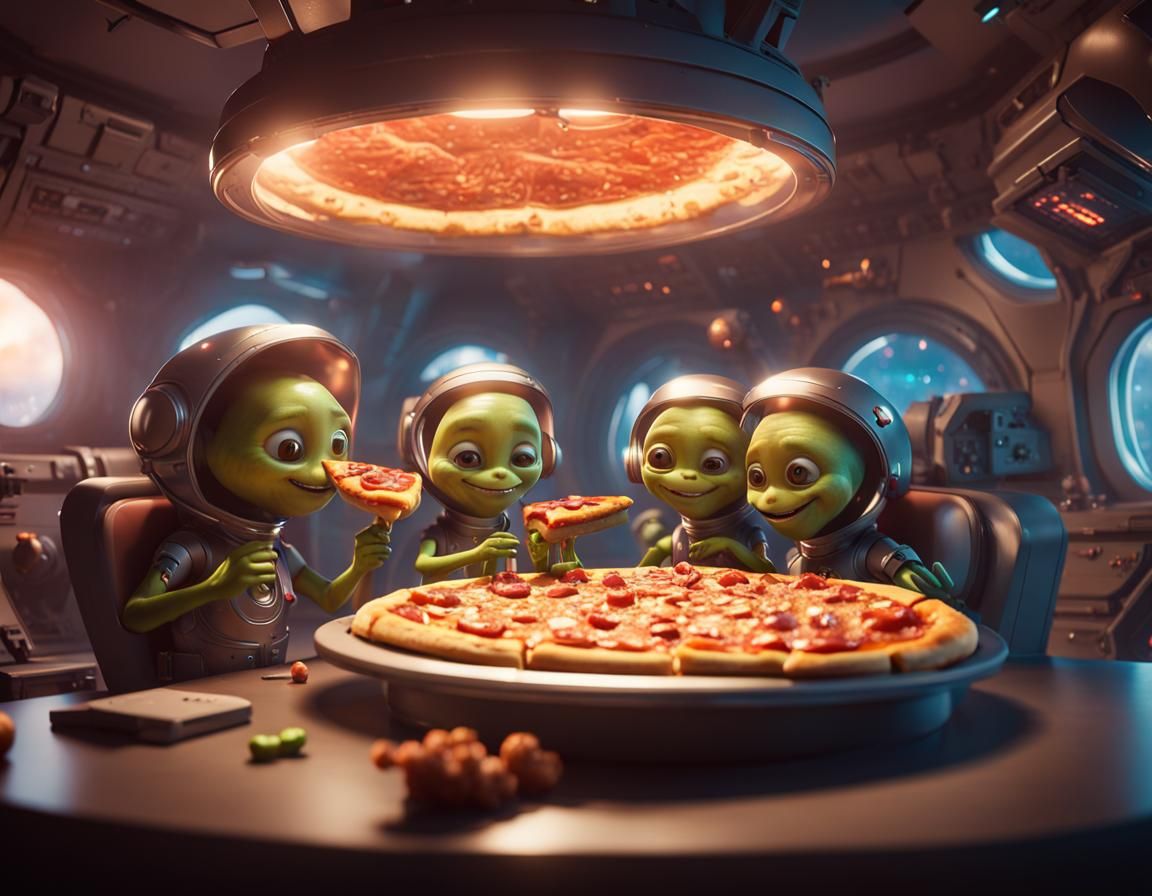 Aliens with Pizza Party! - AI Generated Artwork - NightCafe Creator