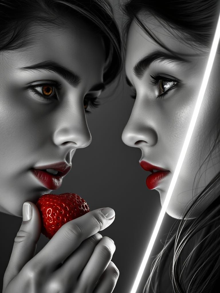 Portrait with strawberry. 4 - Portrait with strawberry. 4