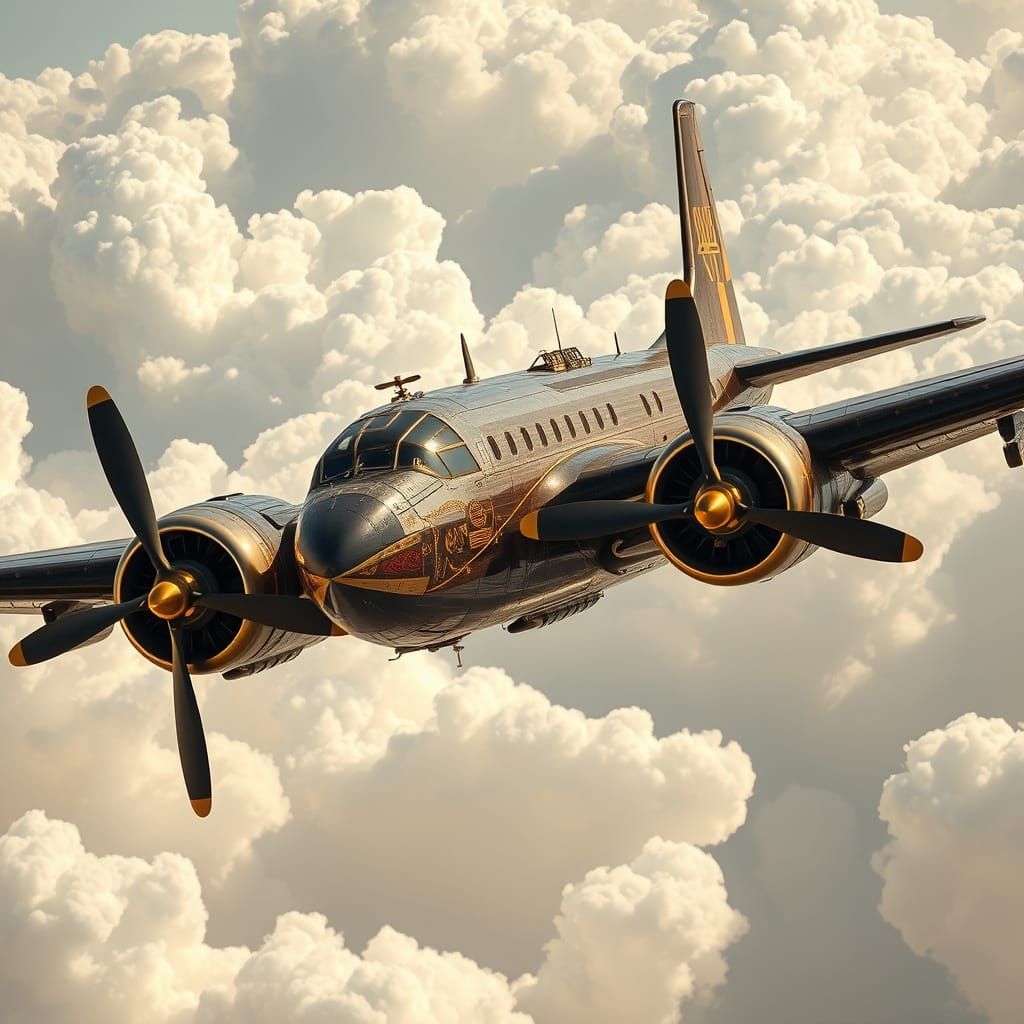 Vintage Steam Punk Jet Airliner Soars Through the ... - AI Art