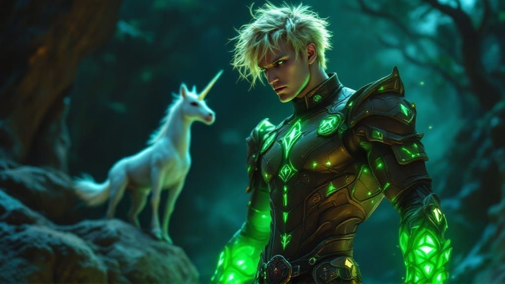 Goth Ranger Hank in Neon Green Armor, Standing in ... - AI Art