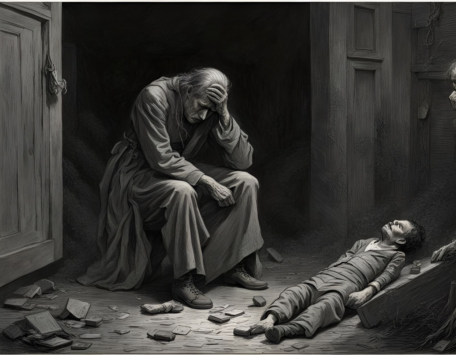 Mourning, crying horror - AI Generated Artwork - NightCafe Creator