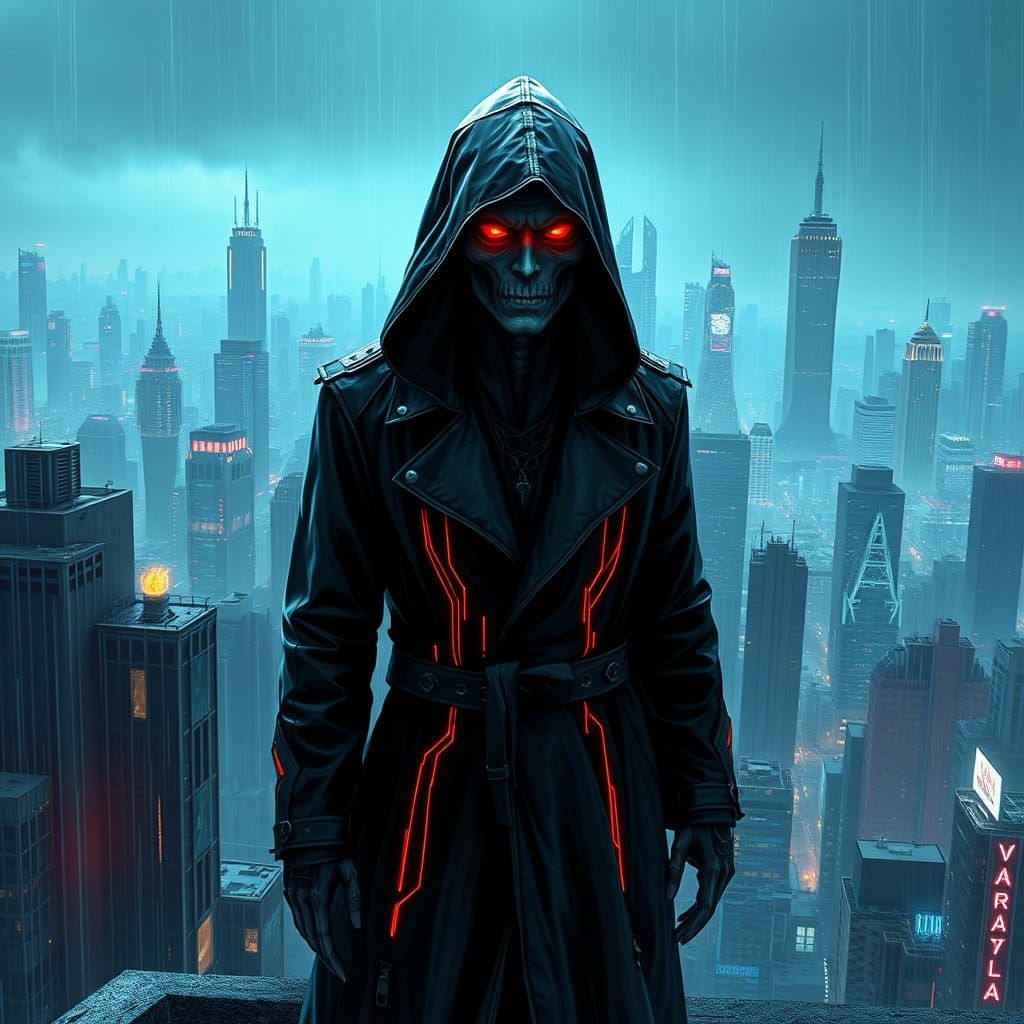 Cyberpunk God of Necromancy Reigns Supreme Over Ne... - AI Art