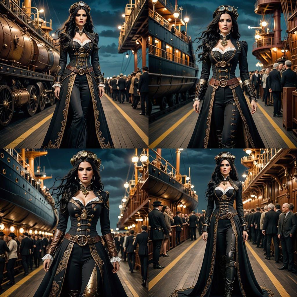 Steampunk Goddess Struts Her Stuff on a Moonlit Sh... - AI Art