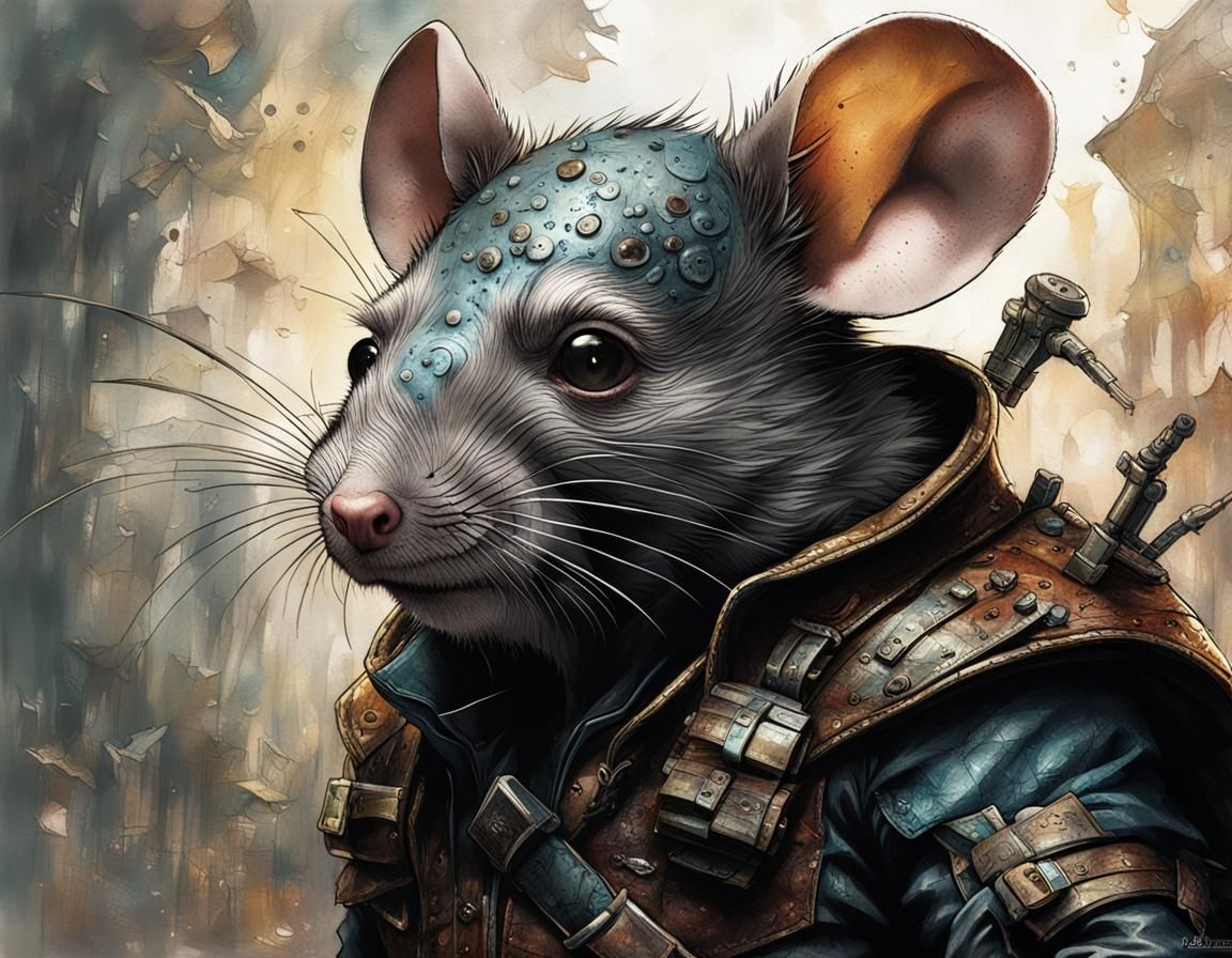 Portrait of a Mouse Batman In a leather suit, overdetalization of ...